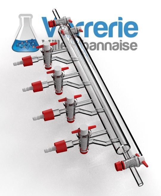 Rampe a vide double 4 voies robinet cle PTFE 2,5 mm olive en plastique ...